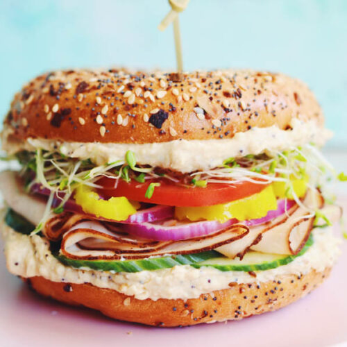 Turkey Bagel Sandwich with Hummus & Veggies - Grilled Cheese Social