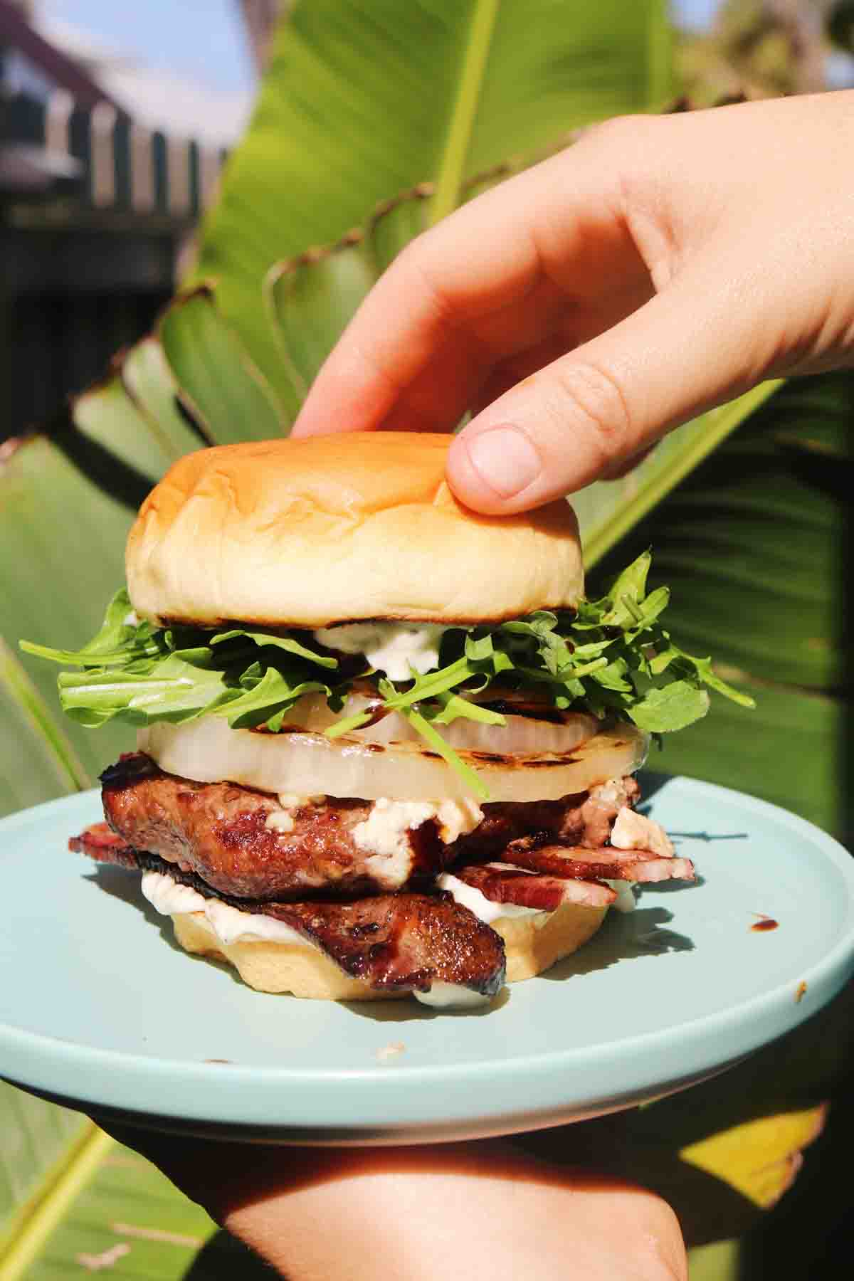 Bacon Blue Cheese Burgers - Grilled Cheese Social