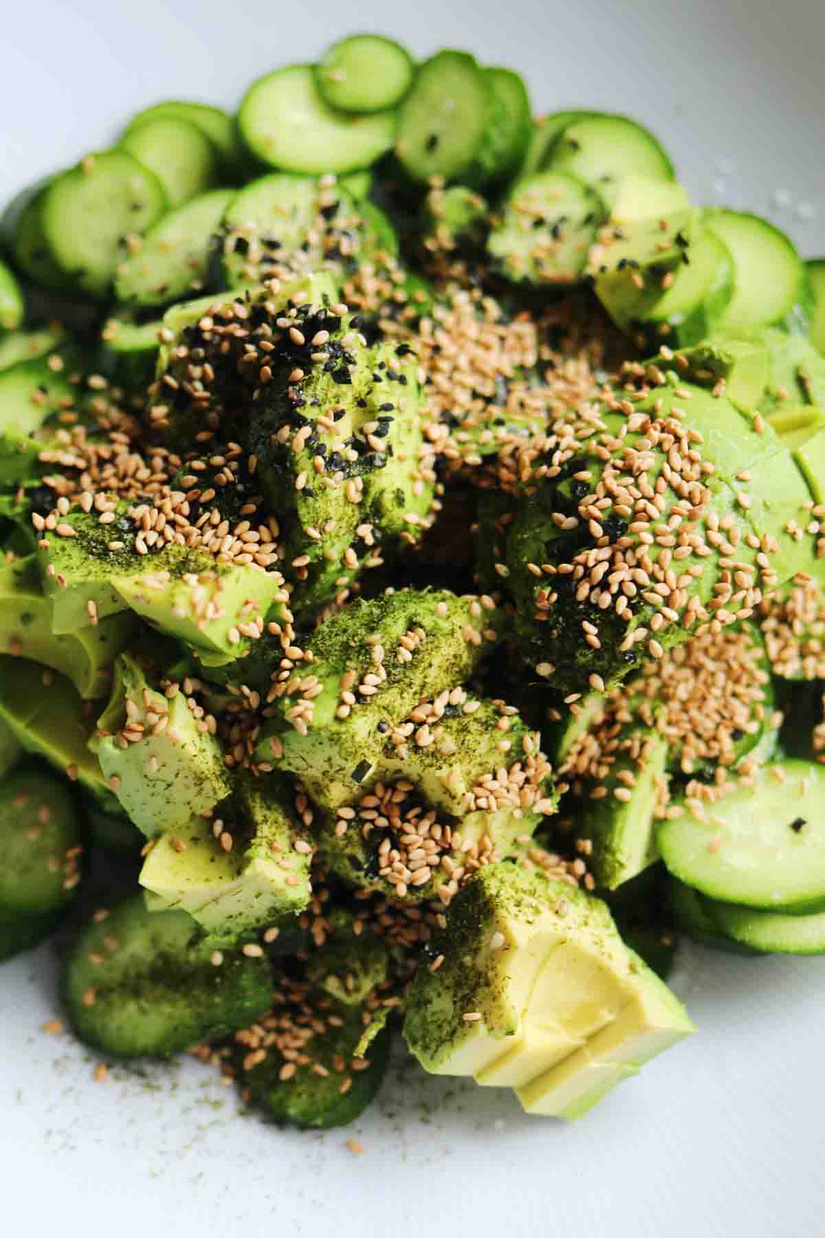 Asian Avocado Salad with Cucumbers and Furikake - Grilled Cheese Social