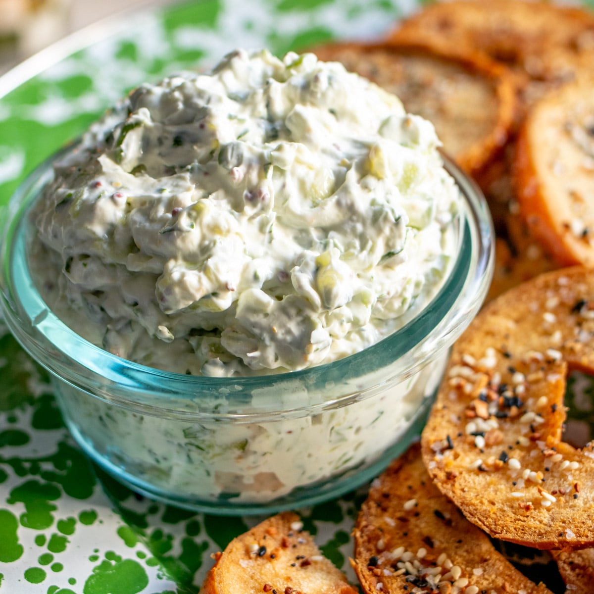 Cucumber Cream Cheese Spread with Everything Bagel Chips - Grilled ...