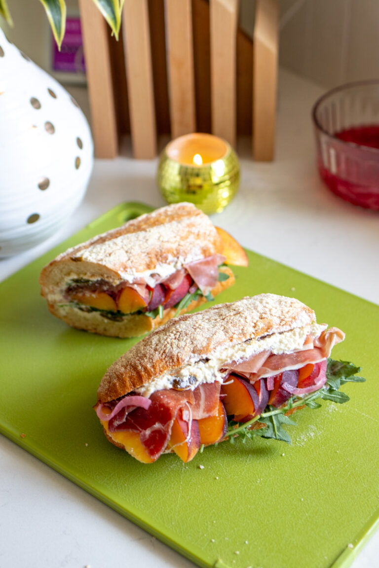 Peach & Prosciutto Sandwich with Candied Jalapeño Feta Spread - Grilled ...